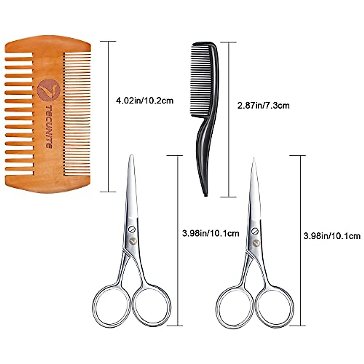 TecUnite 4 Pieces Beard Trimming Scissors Set, Grooming Scissors for Men and Mustache Beard Comb Beard Grooming Trim Scissor Kit with Storage Bag