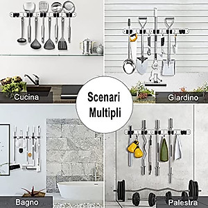 3 Racks and 4 Hooks Broom and Mop Holder Wall Mounted Garage Organizer Storage Tool Racks Stainless Steel Heavy Duty Hooks Self Adhesive Solid Non-slip Wall Hangers for Home Kitchen Garden Laundry