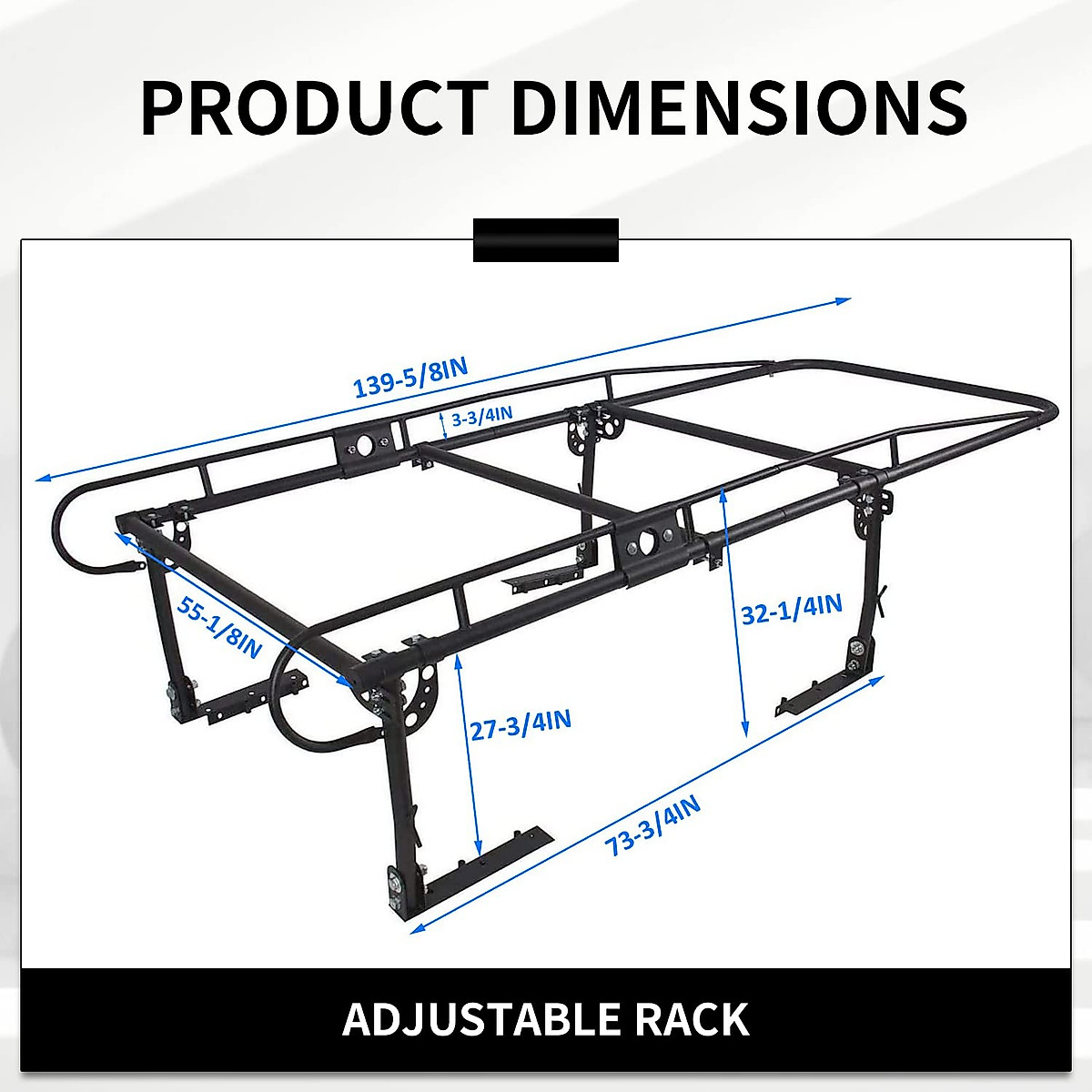 7BLACKSMITHS 1000 LBS Adjustable Truck Contractors Rack Ladder Pickup Kayak Lumber Rack Side Bar Long Cab Full Size 60"(W) x 138"(L) x 34"(H) (You Will get 2 Boxes)