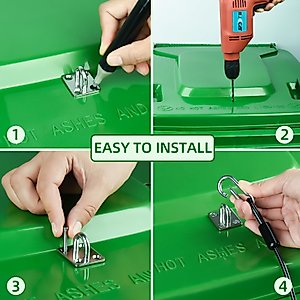 KKzozs Trash can lid Lock,Garbage can Locks for Animals 1-Pack Universal Semi-Automatic Trash can Lock Strong Wire Rope Protects Against Small Creatures Including Raccoons, Squirrels, and high Winds