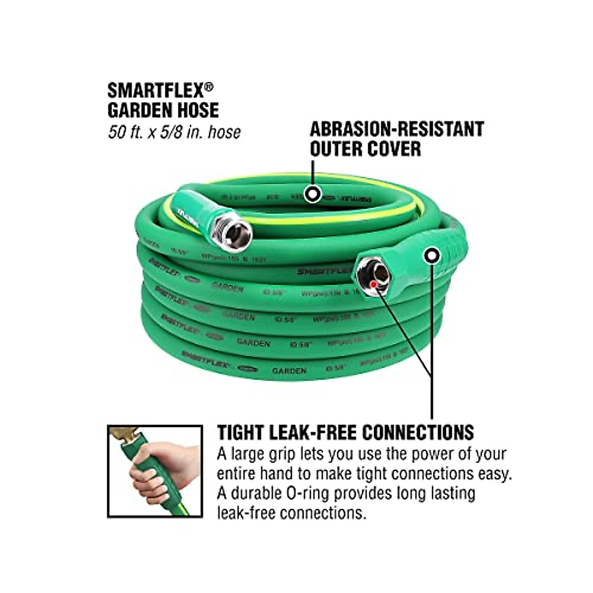 SmartFlex Garden Hose, 5/8 in. x 50 ft., Hybrid, Green - HSFG550GR