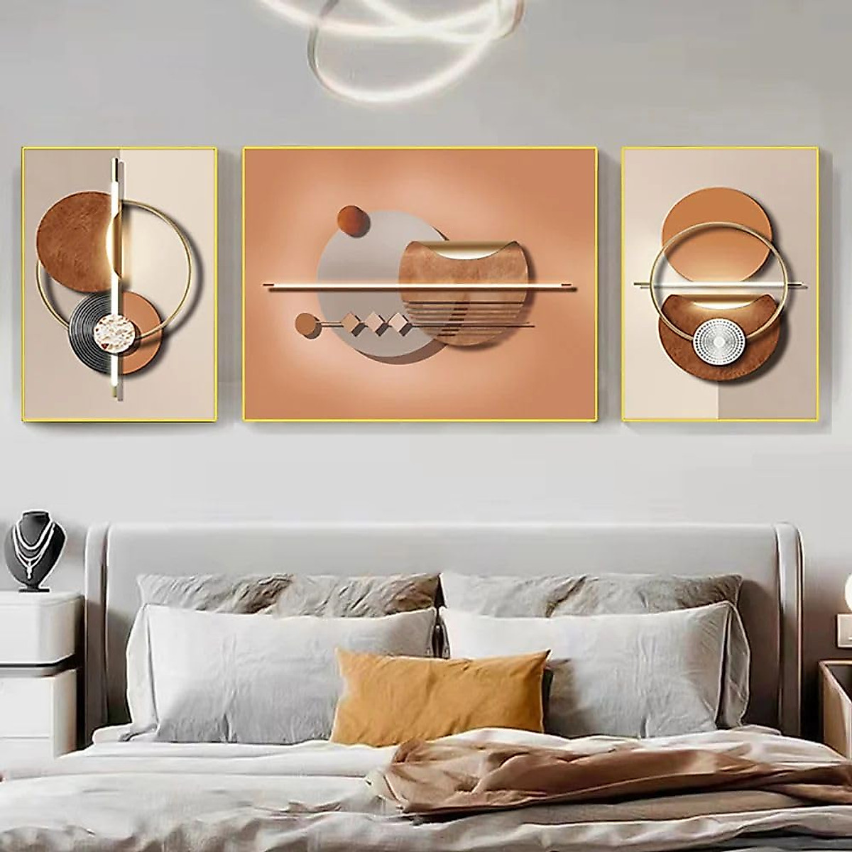 homary Abstract Wall Art Modern Canvas Wall Art Set of 3 Geometric Print Painting with Frame Wall Decor for Living Room