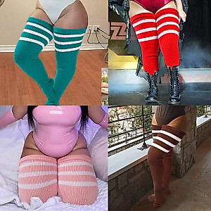 LOUSGUTA Plus Size Thigh High Socks for Thick Thighs- Extra Long Women Striped Cable Knitted Over Knee High Stockings Leg Warmer