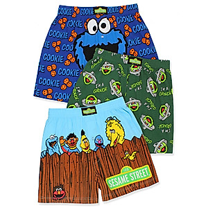 Sesame Street Elmo Cookie Monster Men's Button Fly Boxer Lounge Shorts (Medium, Multicolor)