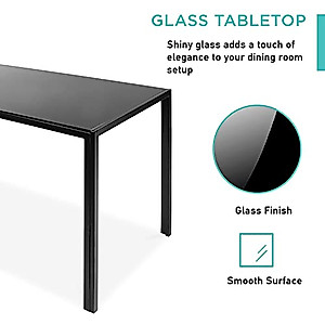 VERYKE Kitchen Dining Table Set for 4,Modern Tempered Glass Rectangular Dining Table & 4 Faux Leather Chairs Furniture Set for Kitchen Breakfast, Dining Room (Black)