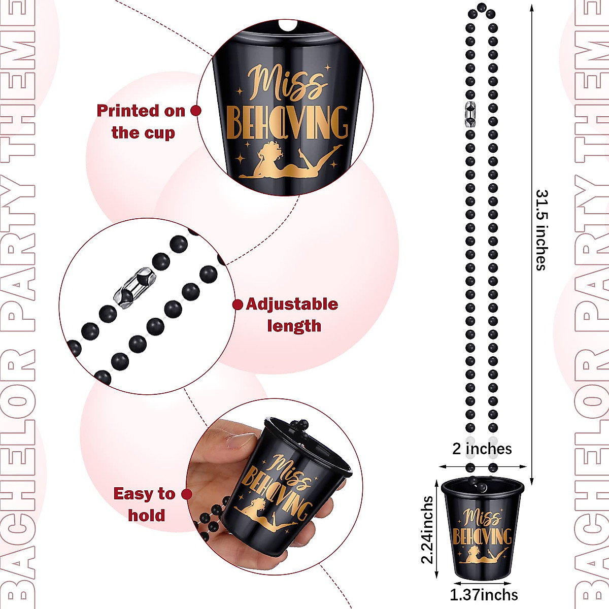 Janmercy 12 Pieces Shot Glass Beaded Necklaces Birthday Party Shot Necklace Cups Funny Birthday Naughty Plastic Shot Glasses Necklace for Birthday Women Girls Wedding Party Supplies