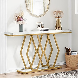 Tribesigns Console Table for Entryway Living Room, 55 Inch Gold Entryway Table Modern Accent Table for Hallway Entrance Foyer (Gold White)