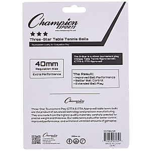 Champion Sports 3 Star Table Tennis Ball Pack, Tournament Size - Orange Ping Pong Balls, Set of 6, with 40mm Seamless Design - Professional Table Tennis Equipment, Accessories - CTTA and ITTA Approved