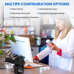 Eyoyo Barcode Scanner, QR 2D Hands-Free Omnidirectional Automatic Sensing Scanning USB Desktop Barcode Scanner, Wired Bar Code Reader Screen Scanning for POS PC Supermarket Library Retail Bookstore