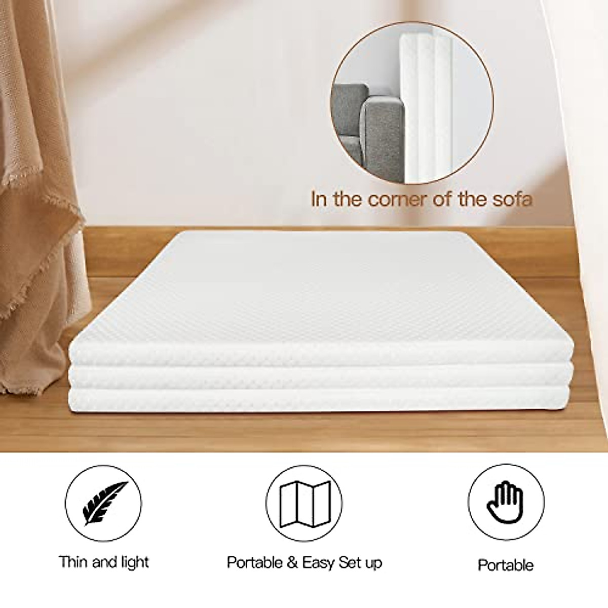 CHUVIAN Folding Mattress, Tri-fold Memory Foam Mattress Topper with Washable Cover, Foldable Mattress Topper for Camping, Guest - CertiPUR-US Certified - Twin Size, 39" x 75"