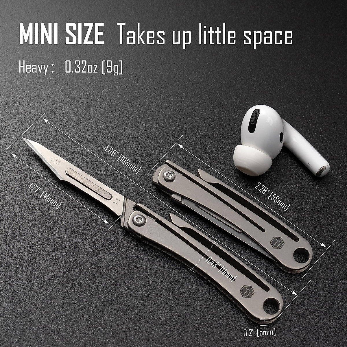 KeyUnity KK07 Mini Titanium Scalpel Knife with #11 Replaceable Blades, EDC Utility Folding Knife with Pocket Clip, for Outdoor Hunting, Camping, Fishing, Hiking