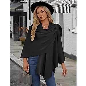 PULI Womens Large Cross Front Poncho Sweater Wrap Topper Knitted Elegant Shawls Cape for Fall Winter