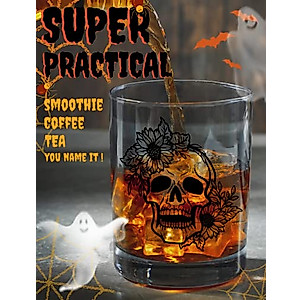 Halloween Gifts for Women Men Adults Hostess Whiskey Glass, Skull Gift Glass for Halloween Lovers or Party's Owners, Halloween Party Supplies - Skull