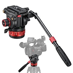 NEEWER Pro Video Tripod Fluid Head with Stepless Adjustable Pan & Tilt Damping, All Metal Heavy Duty QR Plate Compatible with DJI RS Gimbals Manfrotto, Handle, ⌀75mm Base, Max Load 22lb/10kg, GM006