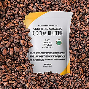 Mary Tylor Naturals Organic Cocoa Butter 1 lb — USDA Certified Raw Unrefined, Non-Deodorized, Rich In Antioxidants — for DIY Recipes, Lip Balms, Lotions, Creams, Stretch Marks