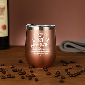 21st Birthday Gifts for Her, Happy 21st Birthday Decorations for Her, Funny 21 Year Old Birthday Gift Ideas for Her, Friends, Sister, Daughter, Girlfriend - 12oz Stainless Steel Insulated Wine Tumbler