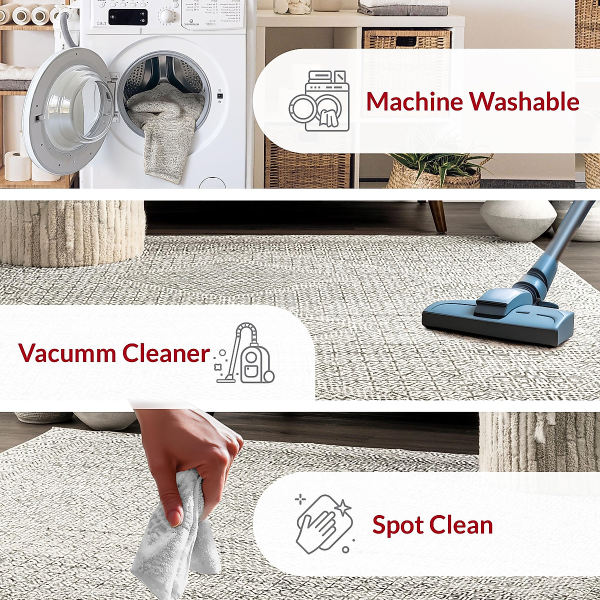 nuLOOM 6' x 9' SpinClean Machine Washable Stain-Resistant Area Rug with Non Slip Backing, Low Profile for Living Room, Bedroom, and Dining Room, Hart Grey