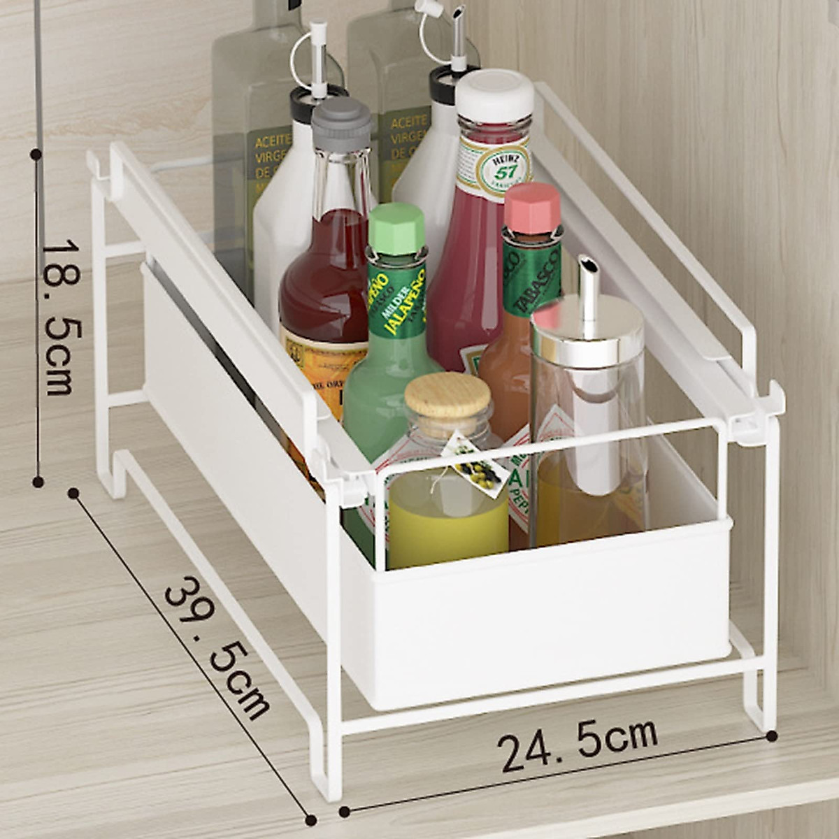 LEAYAN Under Sink Storage Cabinet Organizer Drawer, Sink Organizer Cabinet Organizer for Kitchen Bathroom Storage Under Sink Rack Shelf, White 39.5x24.5x18.5cm