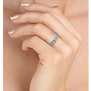 PORI JEWELERS 925 Solid Sterling Silver Round Cut 4MM Cubic Zirconia Eternity Wedding Band Ring For Women (White, 6)