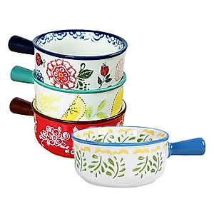 AWYGHJ Soup Bowls with Handles, Set of 4, 15.5 Ounce Ceramic French Onion Soup Crocks, Porcelain Serving Soup Bowl, for Soup, Cereal, Stew, Chill