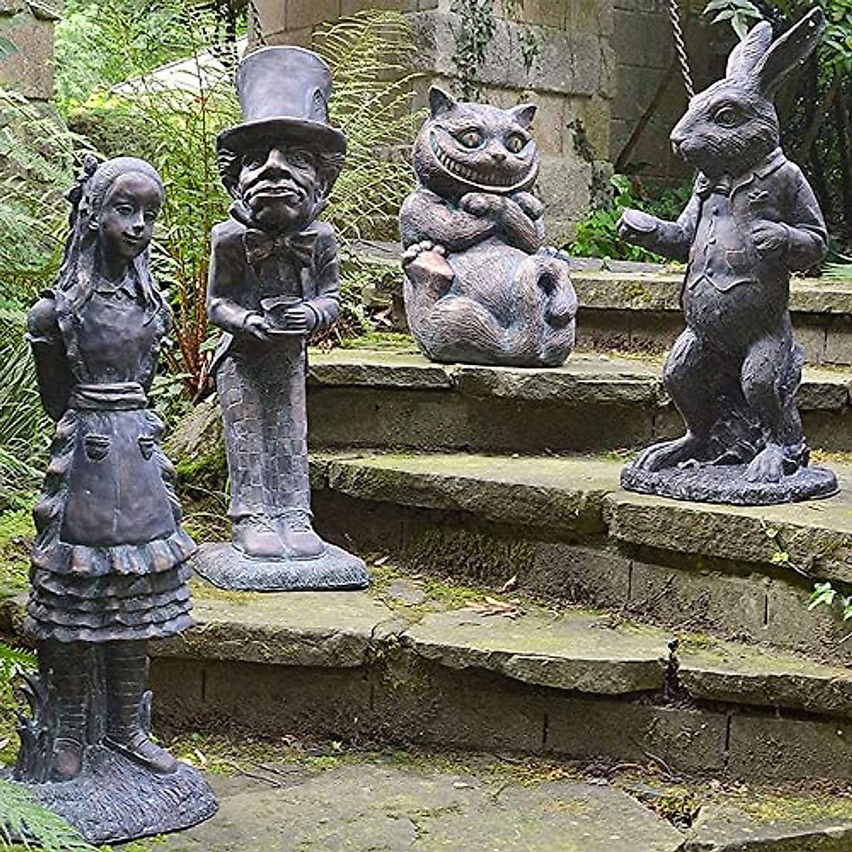 OFFEL Wonderland Garden Sculpture Set Alice in Wonderland Statues Hand Cast Stone Garden Statue Ornament for Indoor Outdoor Garden Patio Lawn Yard (Complete Set)