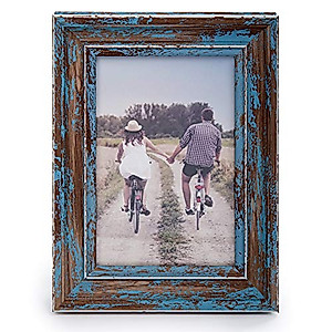 Truu Design, Decorative Weathered, 4 x 6 inches, Blue Distressed Wooden Look Picture Frame, 4" x 6"