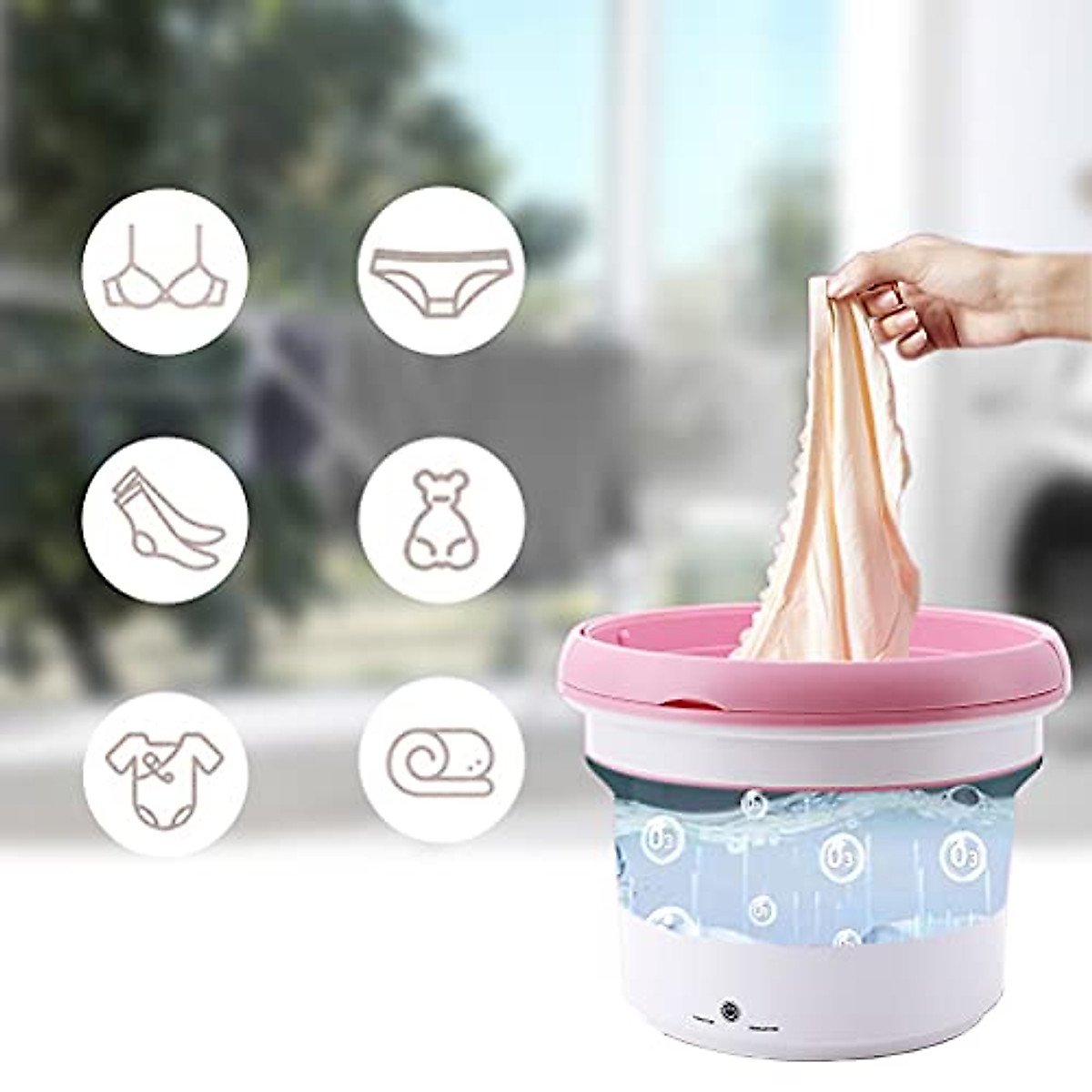 Portable Washing Machine,Mini Folding Washing Machine,Lightweight Compact Washing Machine for Baby Clothes Underwear Camping Travelling Apartment Dorms 7L 1.9KG (Pink)