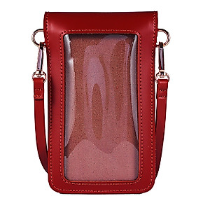 Small Crossbody Cell phone Purse for Women, Touch Screen Cellphone Bag Shoulder Handbag Card holder Wallet (Red)