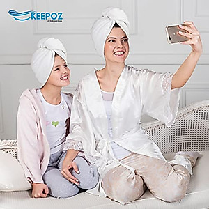 KEEPOZ Hair Towel Wrap Quick Dry 100% Cotton Super Absorbent Turban Head Wrap for Women with Button, Non Microfiber Anti Frizz Hair Products, Hair Cap for Curly, Long & Thick Hair (1Pc)(White)