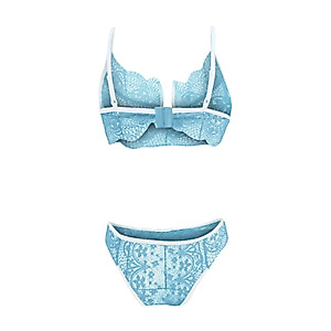 Women's Sexy Lingerie Set Lace Bra and Panty Sets See Through Teddy 2 Piece Babydoll Bodysuit for Sex Naughty Play A865, Light Blue, Large