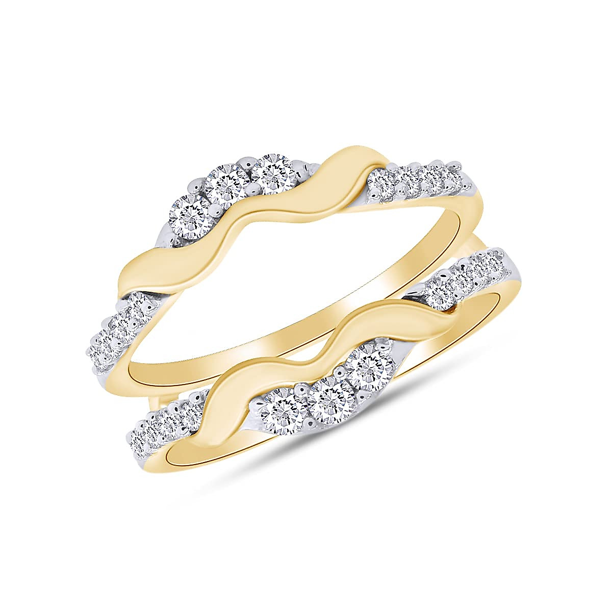 AFFY 1/3 Ct. Round Chevron Ring Guard Enhancer with Cubic Zirconia in 14K Yellow Gold Over Sterling Silver 0.33 Carat Ring Size-6