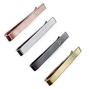 Initial Tie Clip-Skinny Tie Bar for Mens 4Pcs Tie Clips Personalized Suitable for Wedding Anniversary Business and Daily Life Come with a Black Gift Box