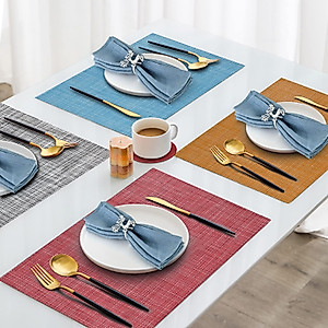 Sunday Path 100% Pure French Linen Dinner Napkins, Set of 4, 18" x 18", Reusable & Machine Washable, Natural Flax Cloth Napkin, Handmade with Mitered Corners, Gift Choice | Brick Red