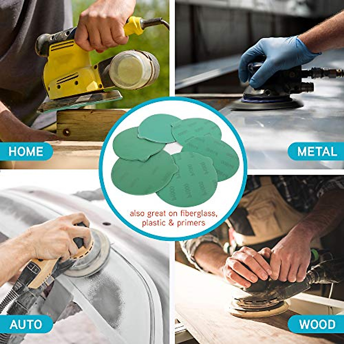 LotFancy 6 Inch PSA Sanding Discs with Tabs, 30PCS 400 600 800 1000 1500 2000 Grit Self Adhesive Wet Dry Green Film Sandpaper Assortment, Random Orbital Sander Fine Grit Sand Paper