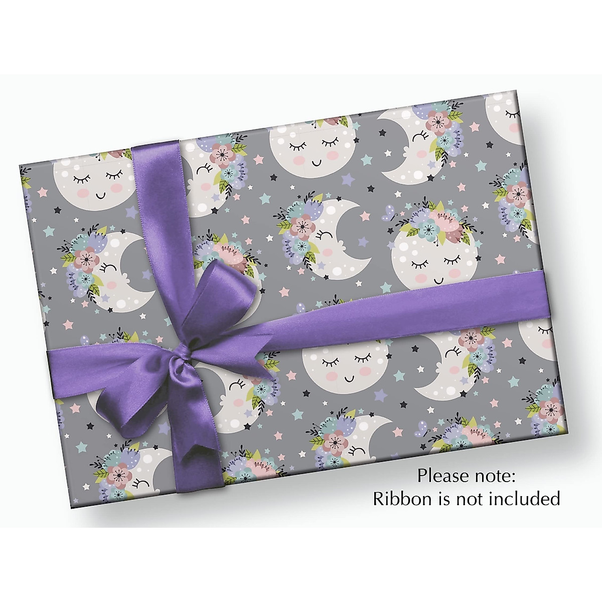 Stesha Party Floral Moon Baby Shower Wrapping Paper - Folded Flat 30 x 20 Inch - 3 Sheets