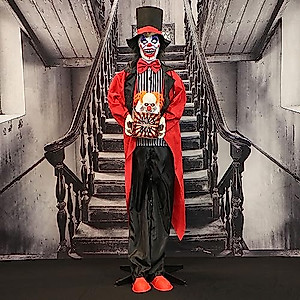 Haunted Hill Farm Billy Barker The Standing Clown and Animatronic Jumping Jack The Talking Skull Clown in a Box for Battery Operated Scary Indoor or Covered Outdoor Halloween Decoration