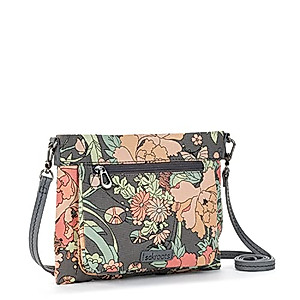 Sakroots Camden Small Crossbody in Cotton Uncoated Canvas, Charcoal Flower Power