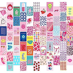 Preppy Room Decor, 70pcs Preppy Wall Collage Kit Aesthetic Pictures, Cute Preppy Wall Decor, Trendy Pink Photo Collage Kit 4"x6" Hot Pink Preppy Wall Art Posters, Preppy Things for Teen Girls Bedroom Dorm