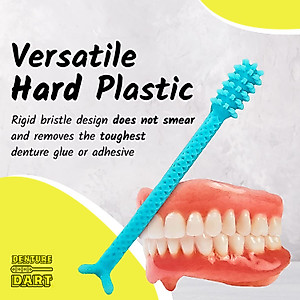 Denture Dart V4 Hard Plastic Denture Brush - Denture Gel Adhesive Remover - Remove Denture Gel Adhesive from Mouth & Gums, Oral Hygiene Products, Scraper w/Textured Grip and Rigid Bristles