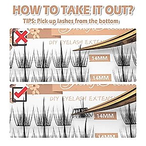 FinyDreamy DIY Eyelash Extension Lashes Clusters Spikes Style D Curl 48 Individual Clusters Lashes Reusable Artificial False Eyelash For Authentic Eyelash Extension Look (16mm)