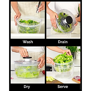 lily&stone Large Pump Salad Spinner with Drain, Bowl, and Colander - Quick and Easy Multi-Use Lettuce Spinner, Vegetable Dryer, Fruit Washer, Pasta and Fries Spinner - 6.33 Qt