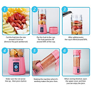 Portable Blender,Zjj-Home Smoothie Blender-Six Blades in 3D, Mini Travel Personal Blender with USB Rechargeable Batteries,Detachable Cup ,USB Juicer Cup 380ml (FDA BPA free) (pink)