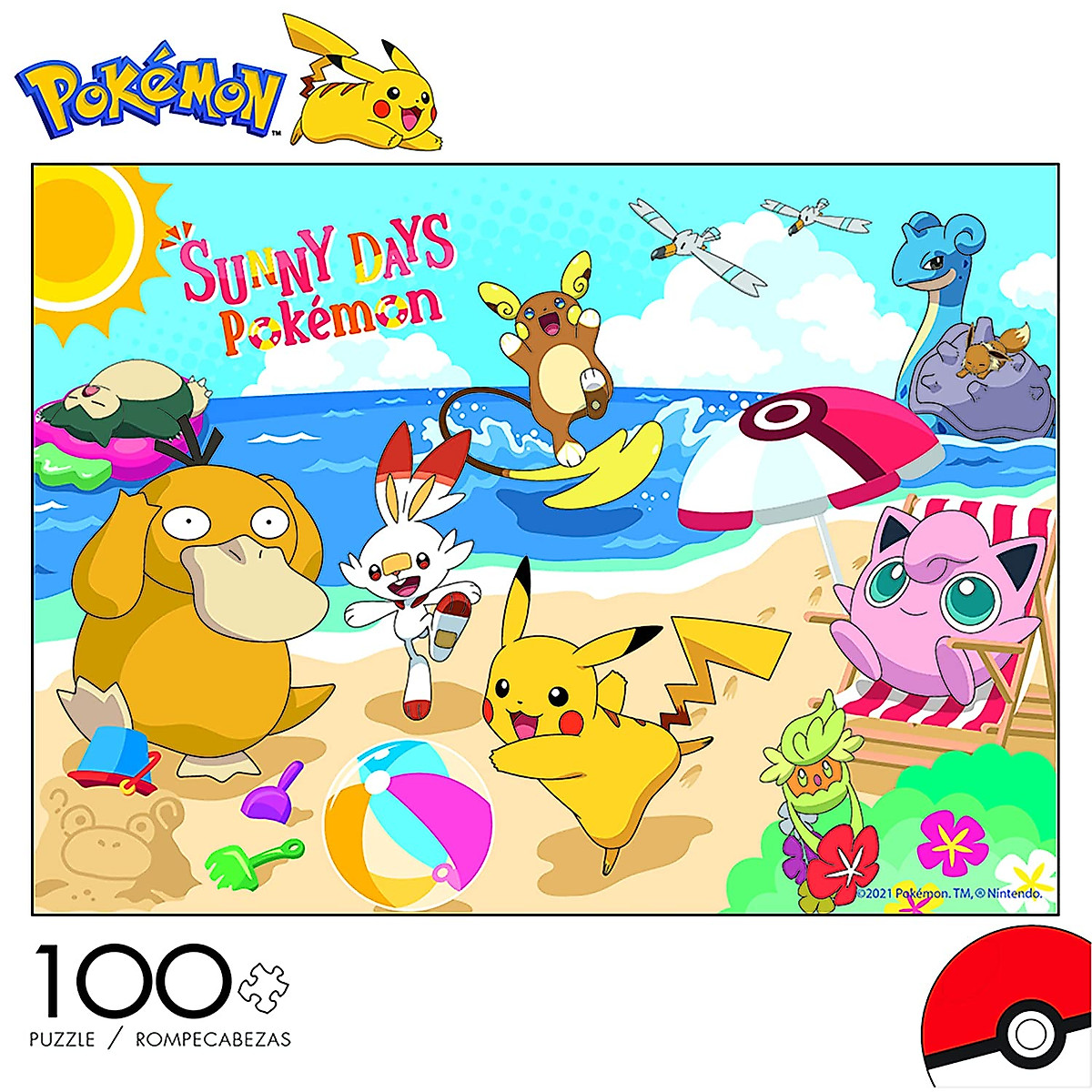 Buffalo Games - Pokemon- Pokemon Beach Day - 100 Piece Jigsaw Puzzle for Families -Challenging Puzzle Perfect for Game Nights - Finished Size is 15.00 x 11.00