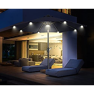 ABCCANOPY 9FT Patio Umbrella Outdoor Solar Umbrella LED Umbrellas with 8LED Bulbs, Tilt and Crank Table Umbrellas for Garden, Deck, Backyard and Pool,12+Colors, (Navy Blue)