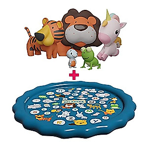 Sprinkler for Kids & 5 Bath Toys for Babies & Toddlers 6M+, Splash Pad, and Wading Pool for Learning with Matching ABC Animal Buddies, MoldFree Pool Toys