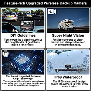 AMTIFO Wireless Backup Camera HD 1080P Car Truck Bluetooth Rear View 4.3 Inch Monitor System License Plate Back Cam Super Night Vision Digital Stable Signal A18