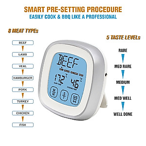 Digital Meat Thermometer for Food in Oven Grill Kitchen, with 1 Stainless Steel Probe and Timer