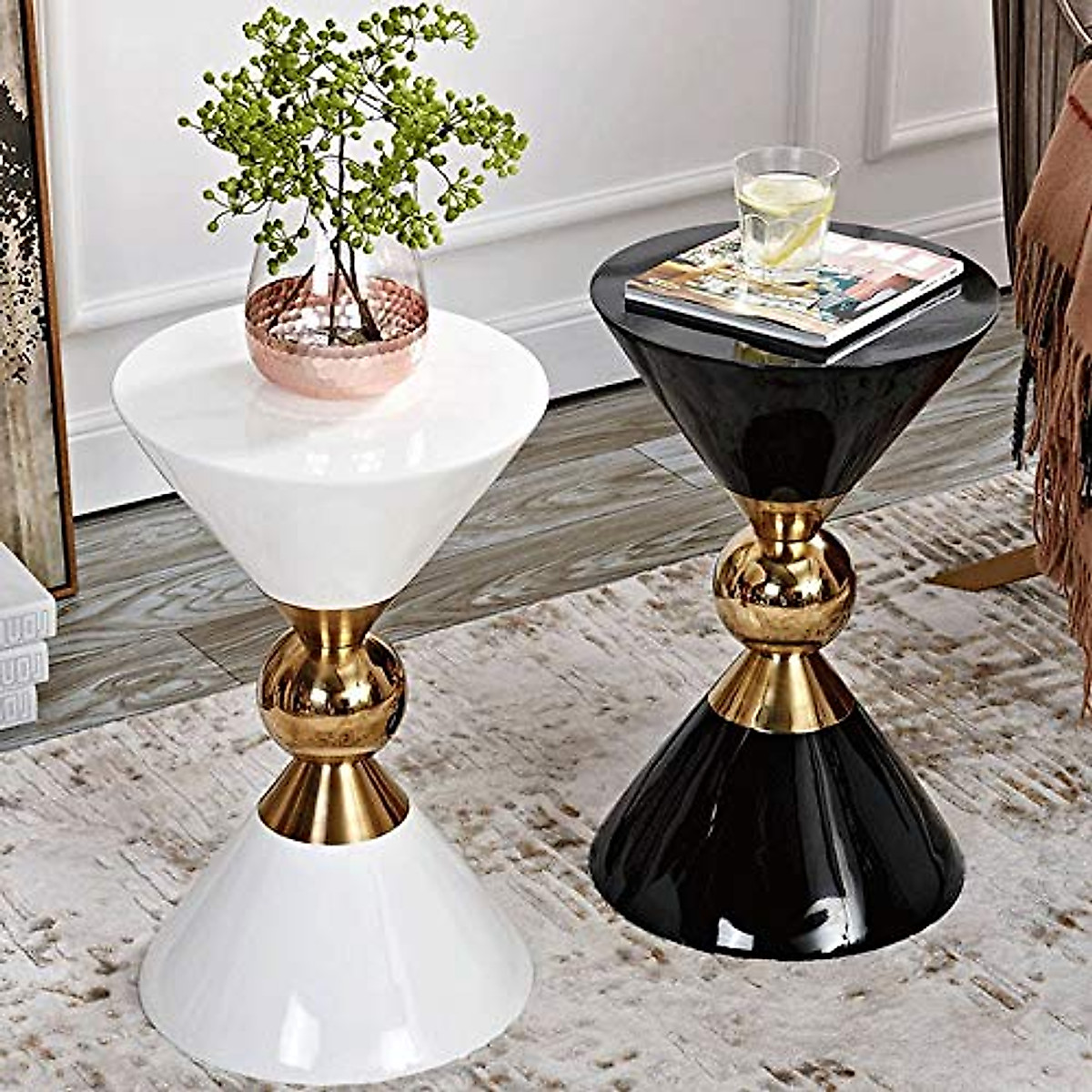 DLOETT Style Living Room Side Tables Gold Tea-Table Sofa End-Table White and Black Side Coffee Table (Color : D)