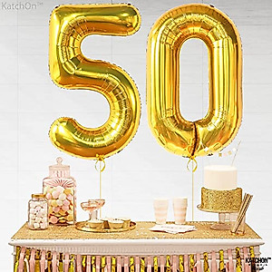 KatchOn, Big Gold 50 Balloon Number - 40 Inch | Gold 50th Birthday Balloons for 50th Anniversary Decorations | Mylar 50th Balloons, 50th Birthday Decorations Men | 50th Birthday Decorations Women