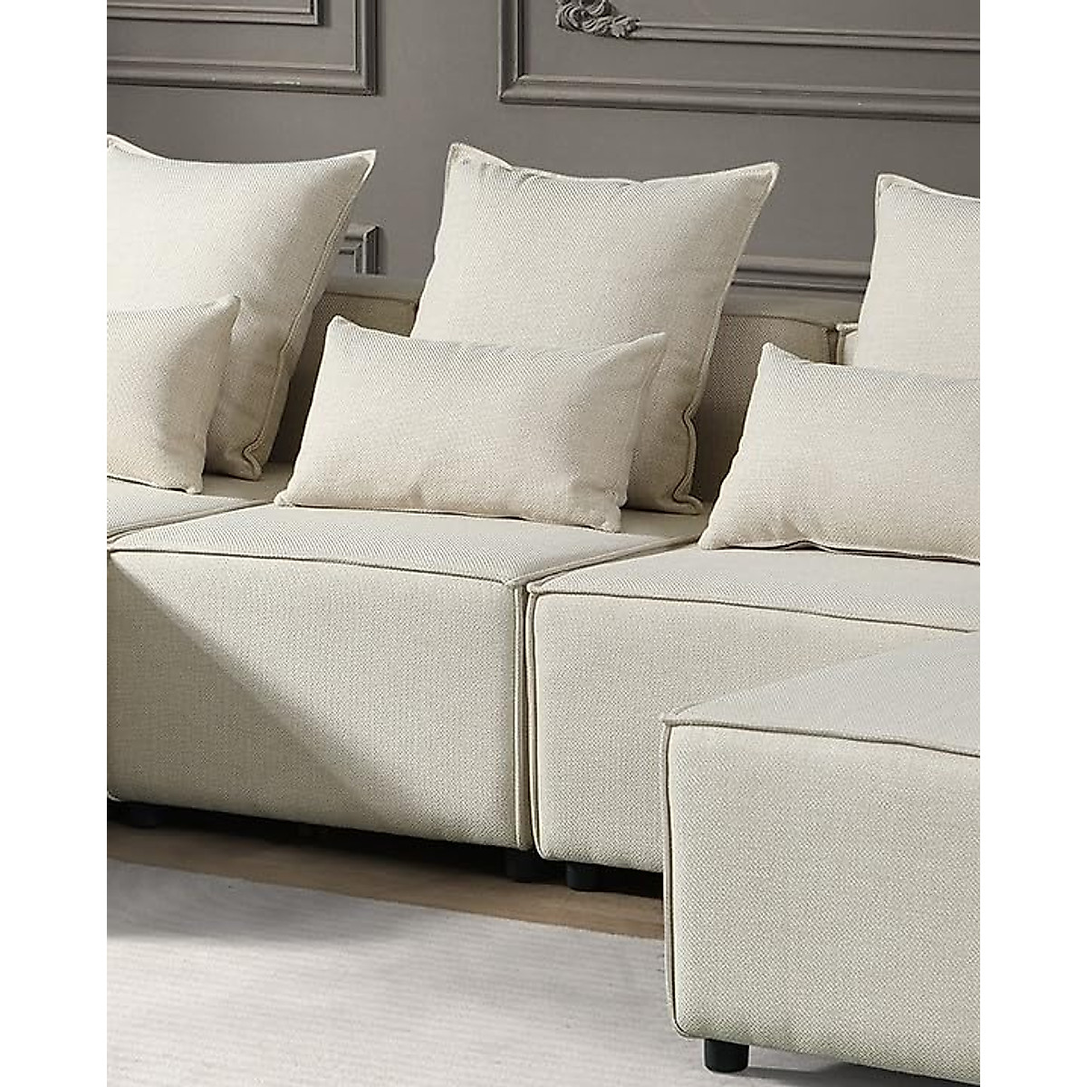 BIOEVER Sofa Modular Sectional Couches Convertible Sofa with Ottoman U Shaped Modern Sofa Sectionals for Living Room,Bedroom and Office(Beige)